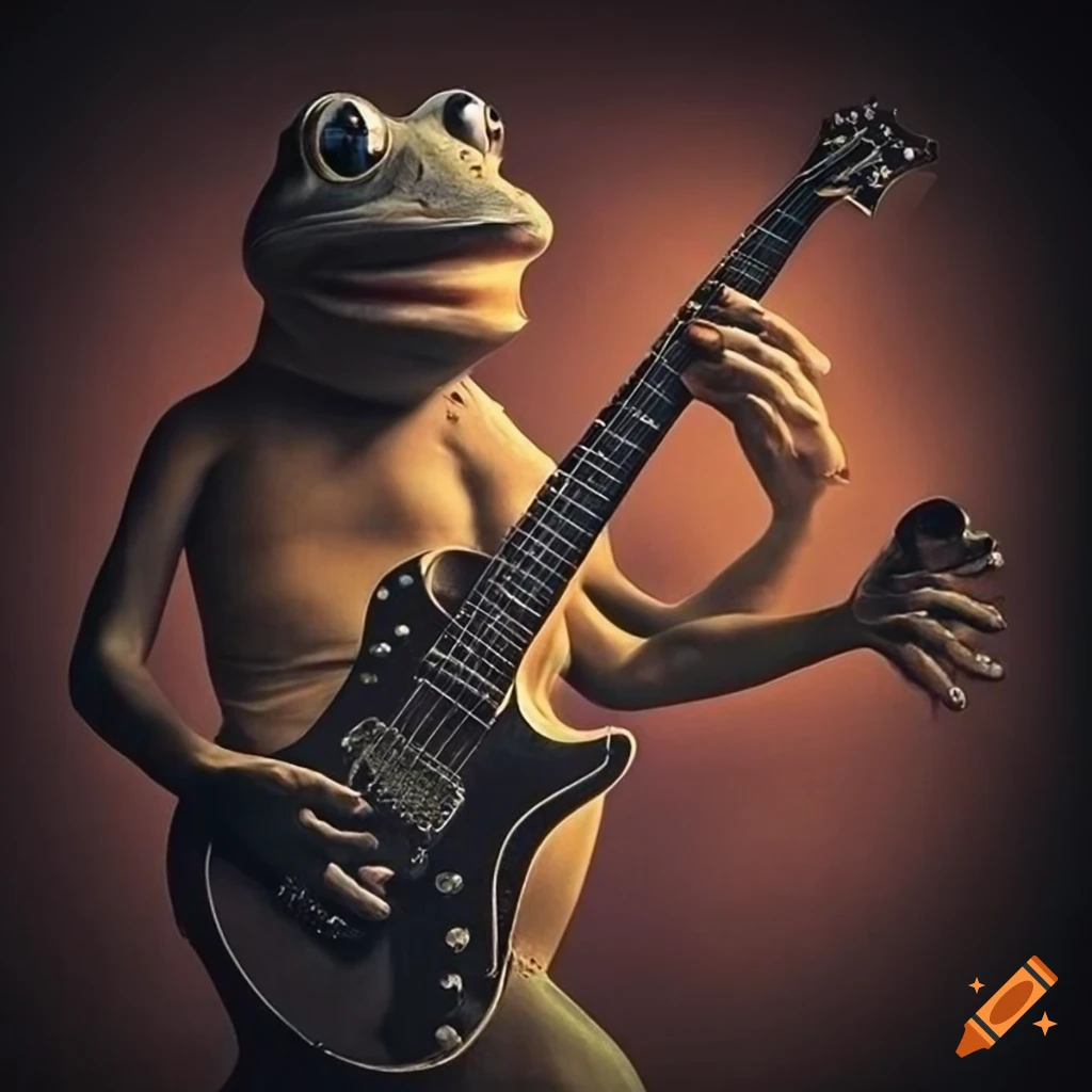 Vintage rock poster of a frog playing guitar on Craiyon