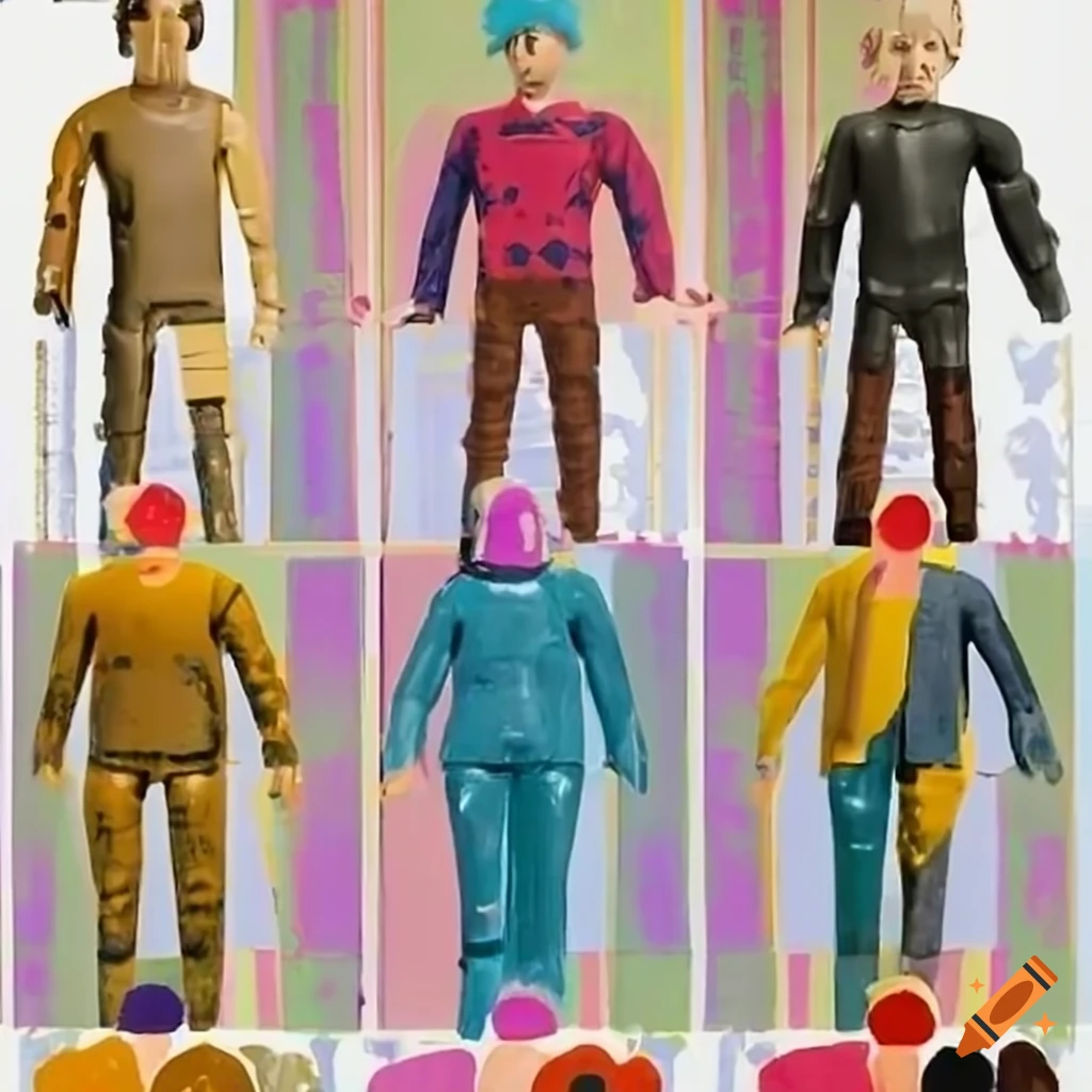 Andy warhol inspired artwork of action figures on Craiyon