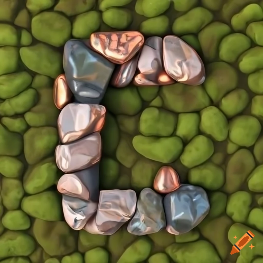 3d stone letters with obsidian and copper on a mossy backdrop on Craiyon