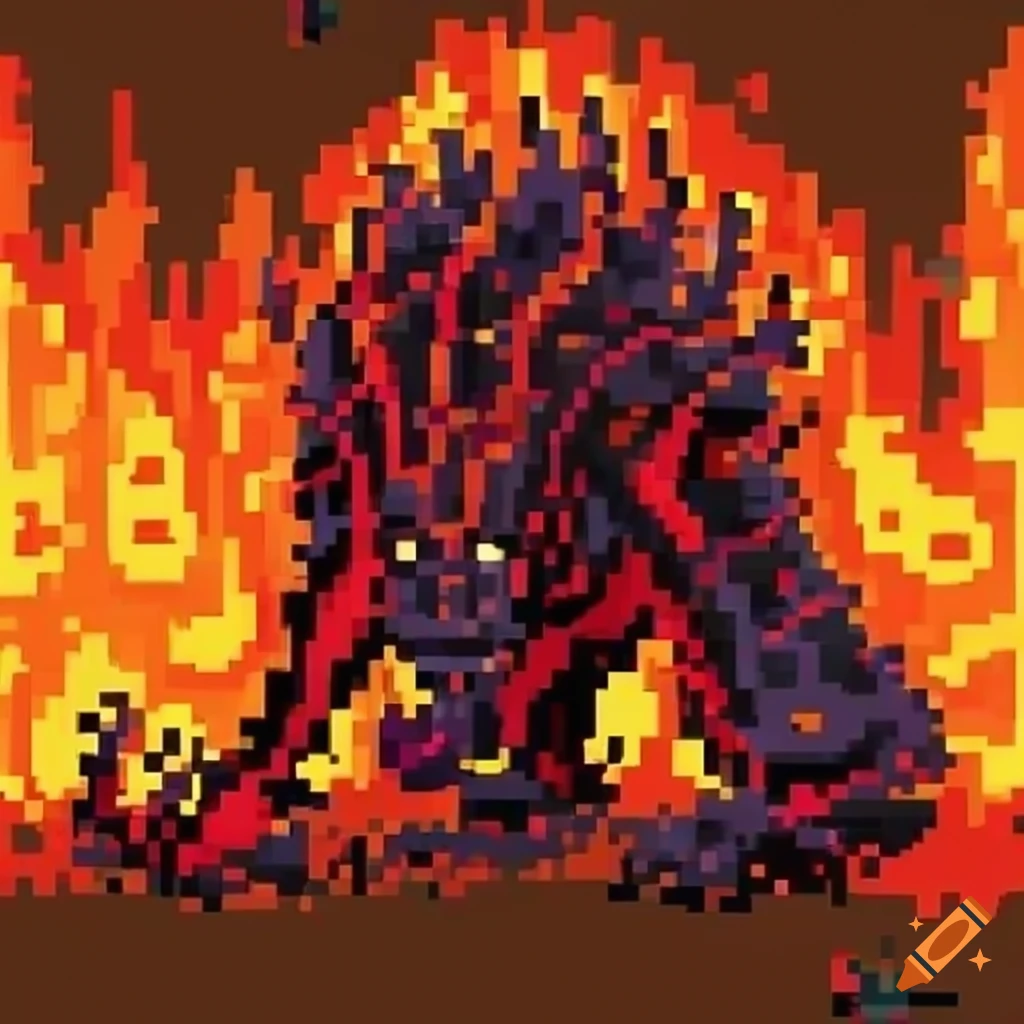 Intricate pixel artwork of a japanese-style dragon in a green landscape ...