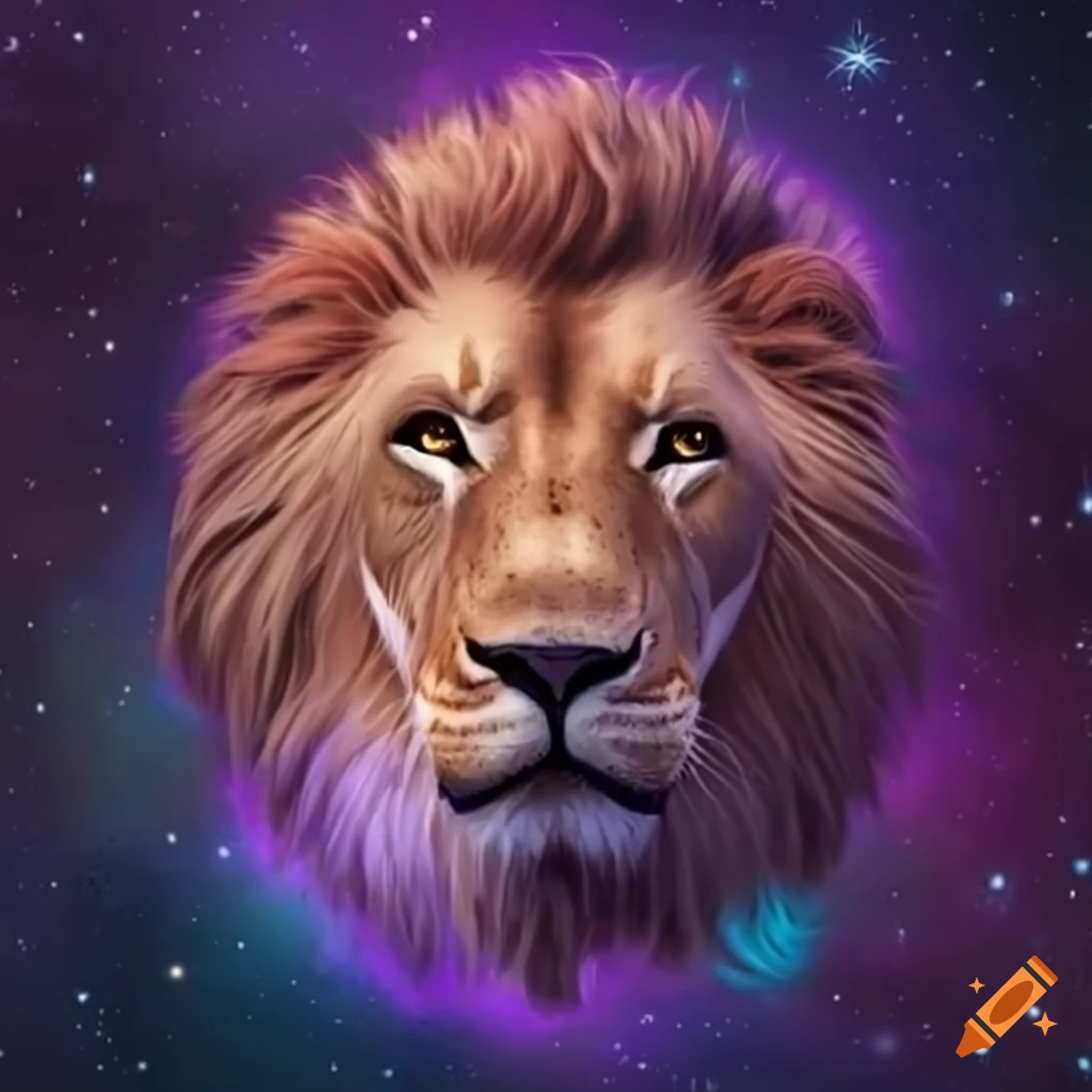 Mystical zodiac lion in space with sparkles