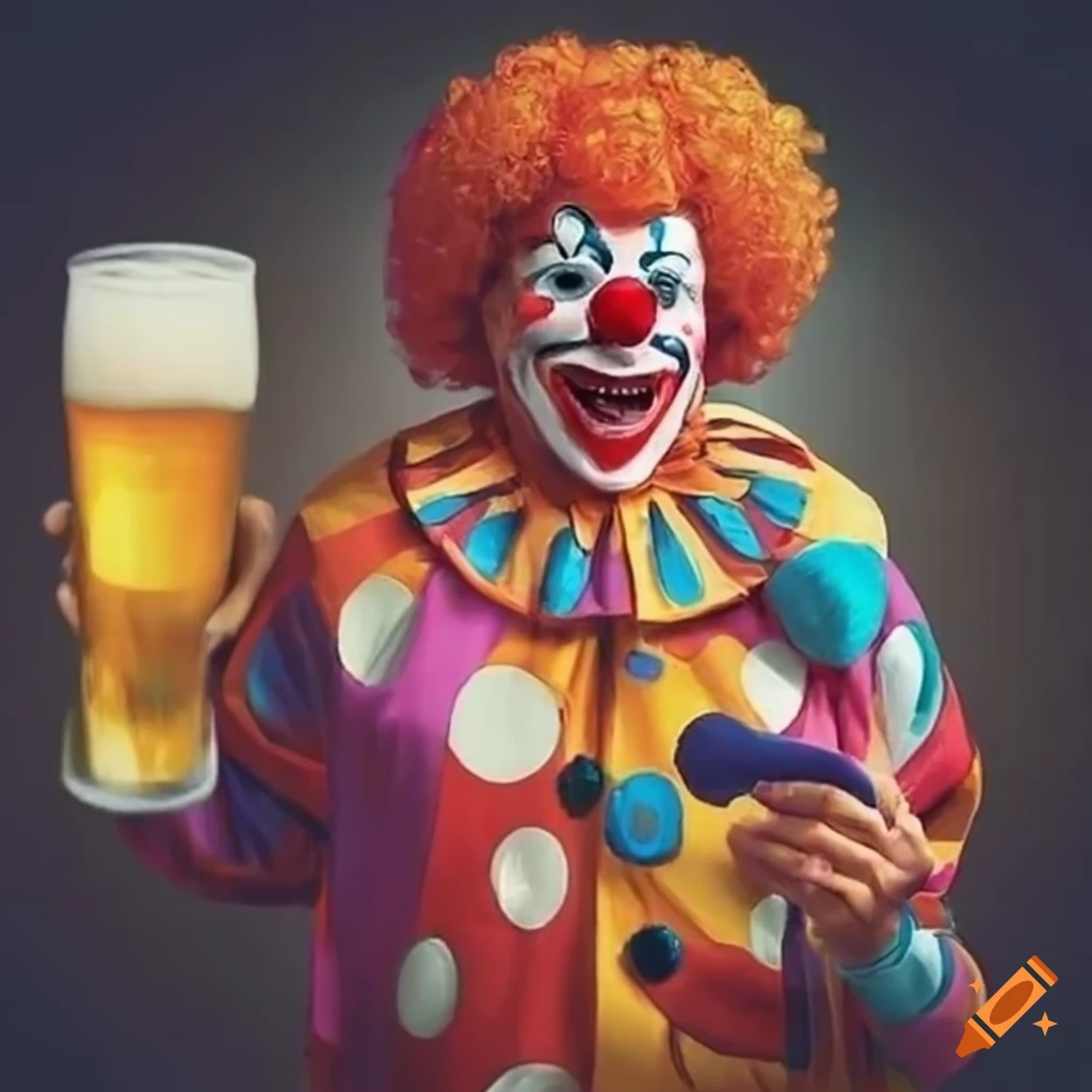 Clown drinking a beer on Craiyon
