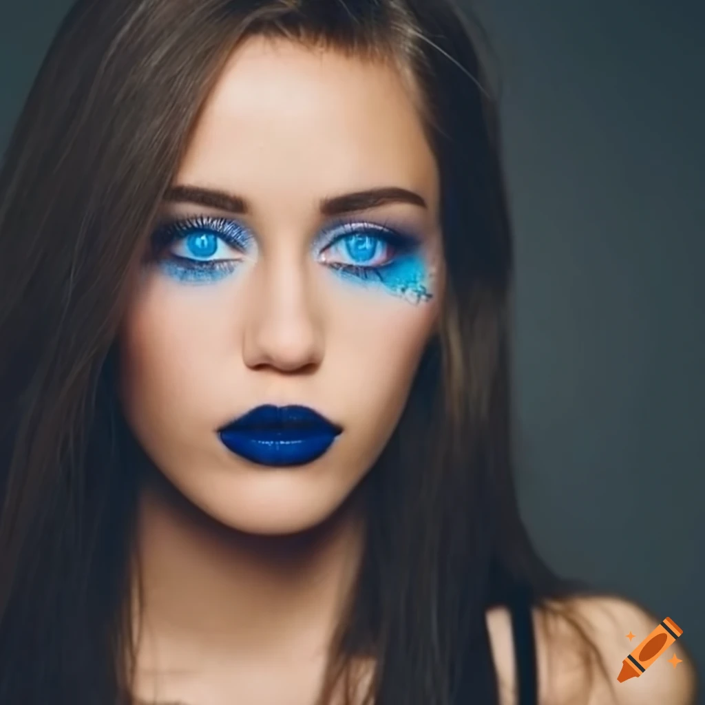 Portrait of a beautiful woman with tan skin and blue catlike eyes on Craiyon