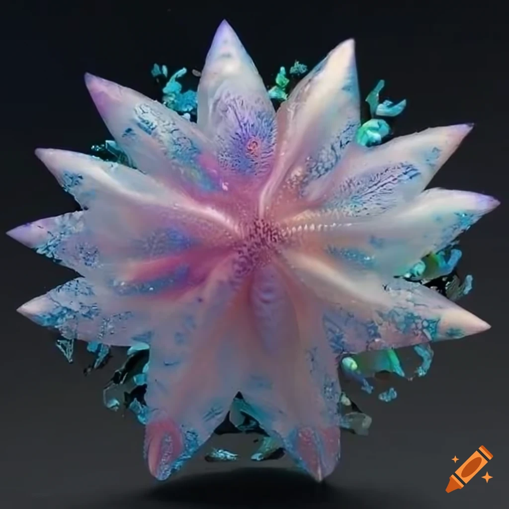 Réaliste high resolution image of a giant iridescent snowflake shell on ...