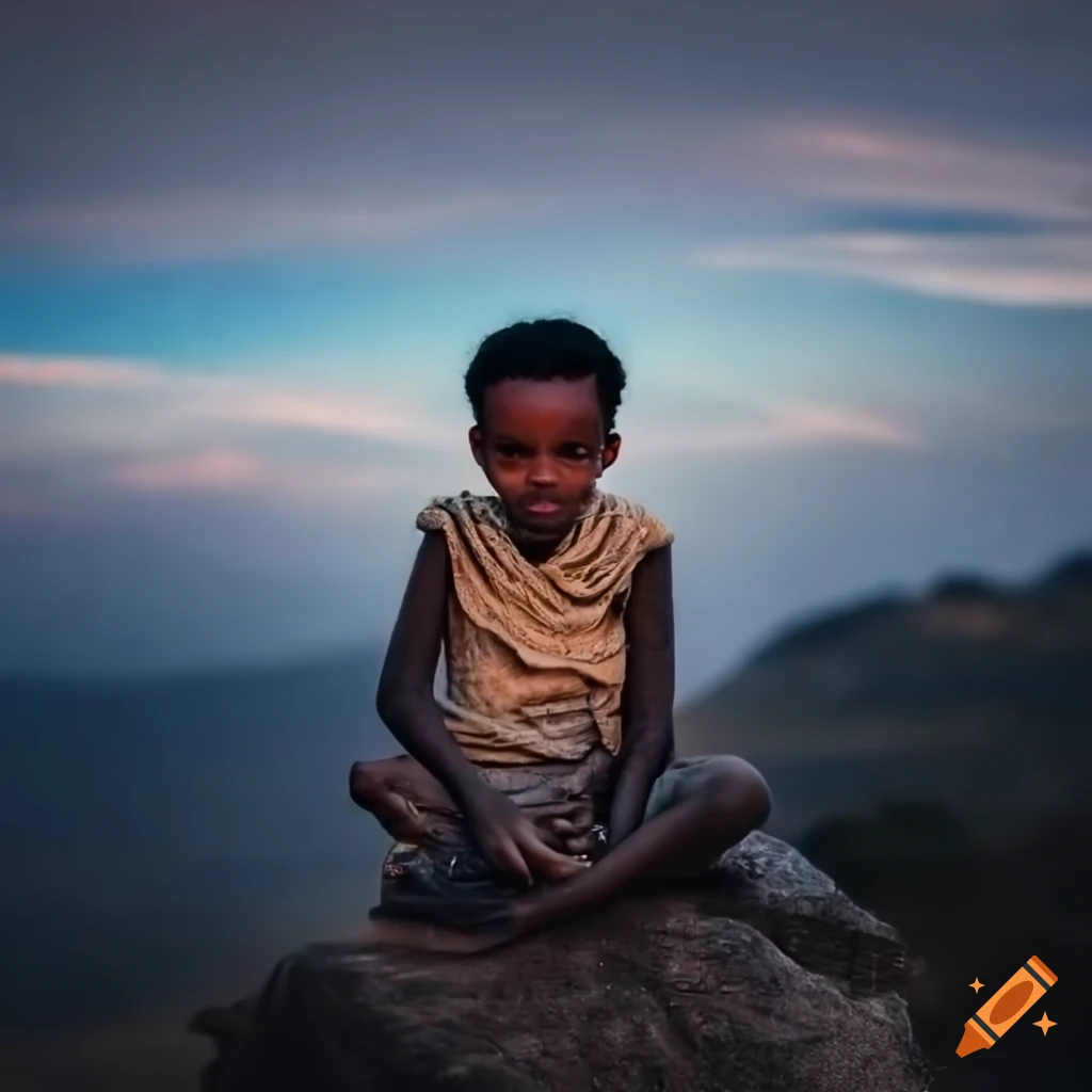 Boy reading books in ethiopian rural areas