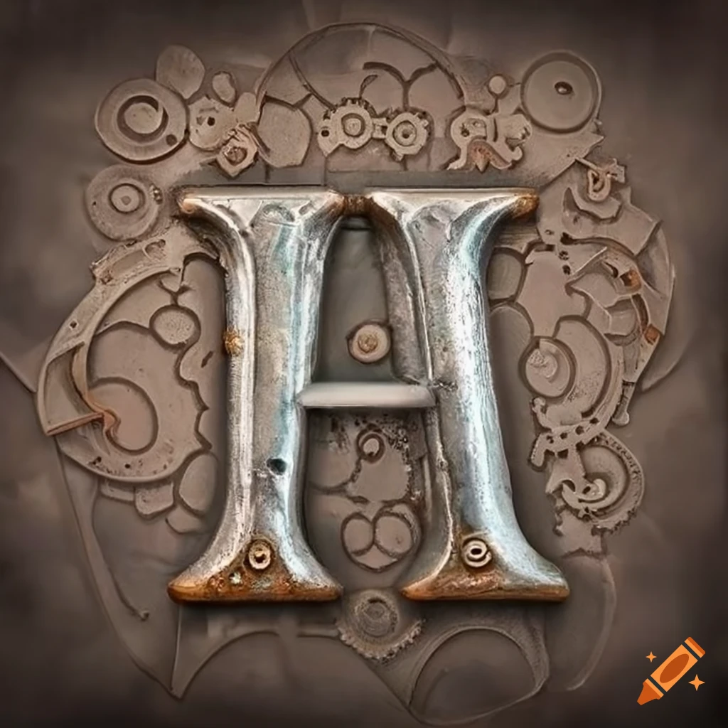 Silver steampunk letter "a" on textured wall