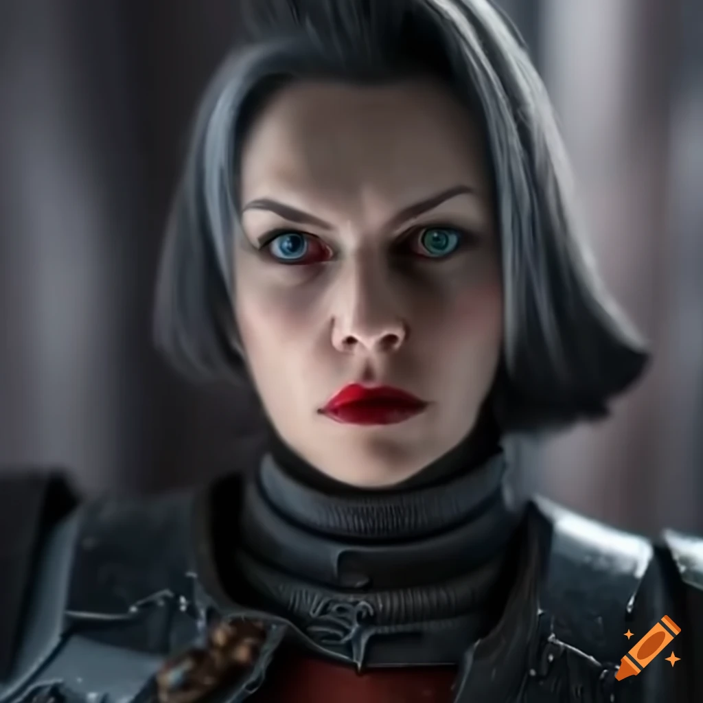 Cosplay of a female warhammer 40k inquisitor with short hair