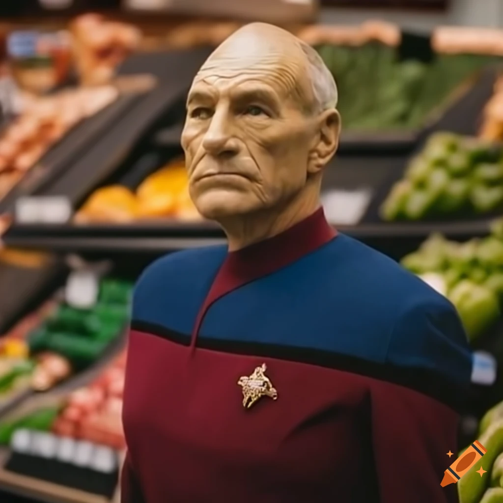 Humorous image of captain picard shopping on Craiyon
