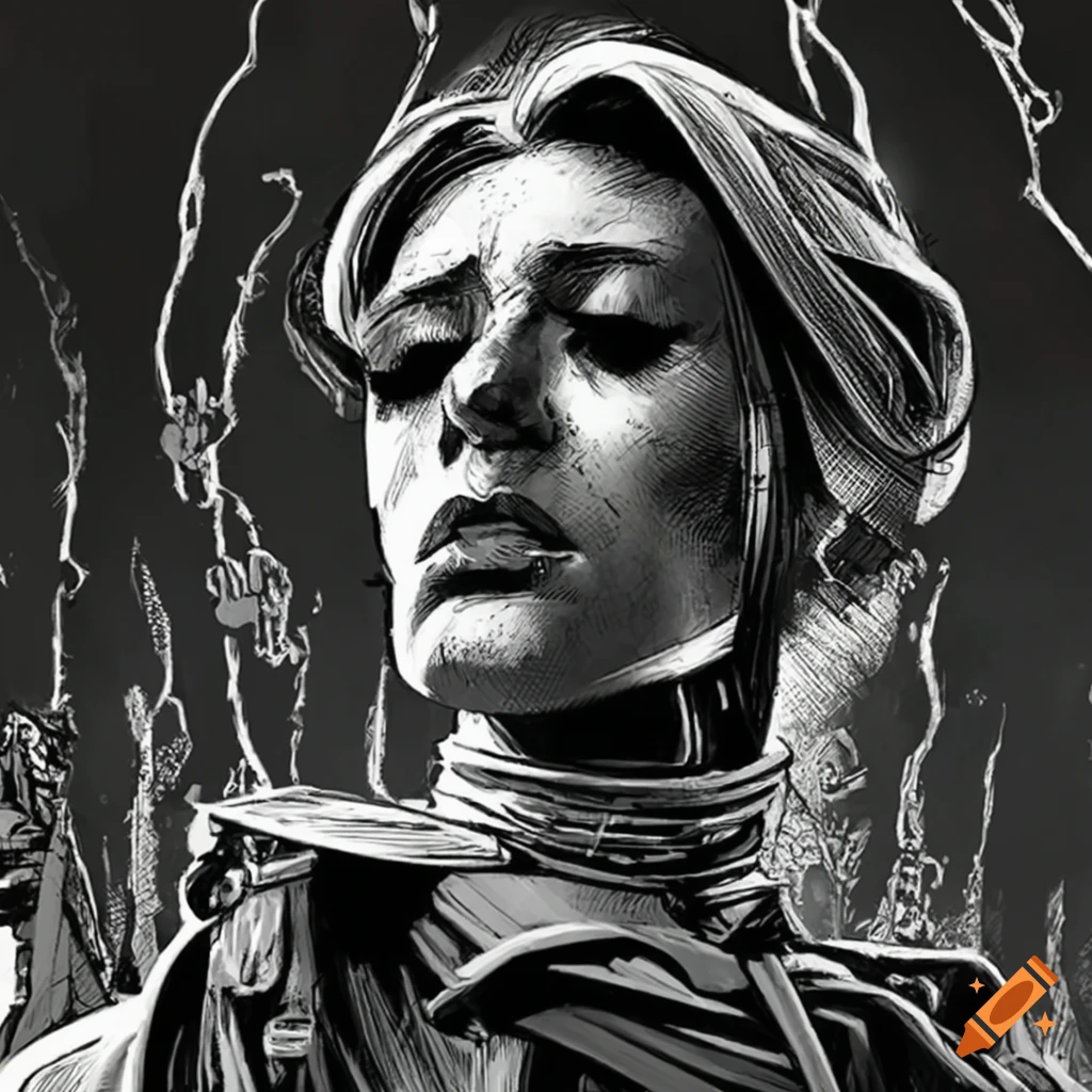 Black and white comic art depicting a french civilian during ww2