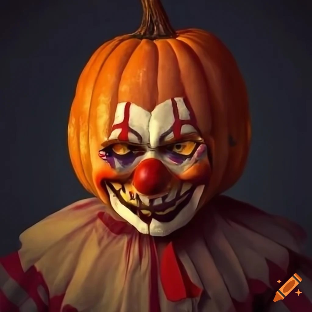 Digital art of a stylish pumpkin head clown on Craiyon