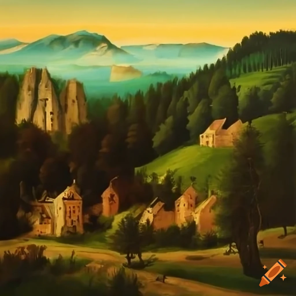 15th-century painting of forest hills
