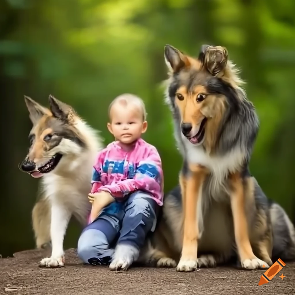 Portrait of a child with two dogs