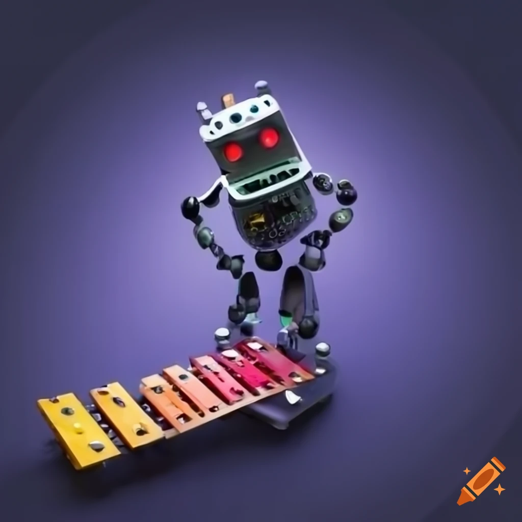 Vibrant robot playing xylophone on Craiyon