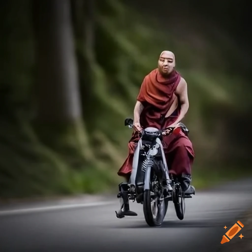 Monk riding a motorcycle