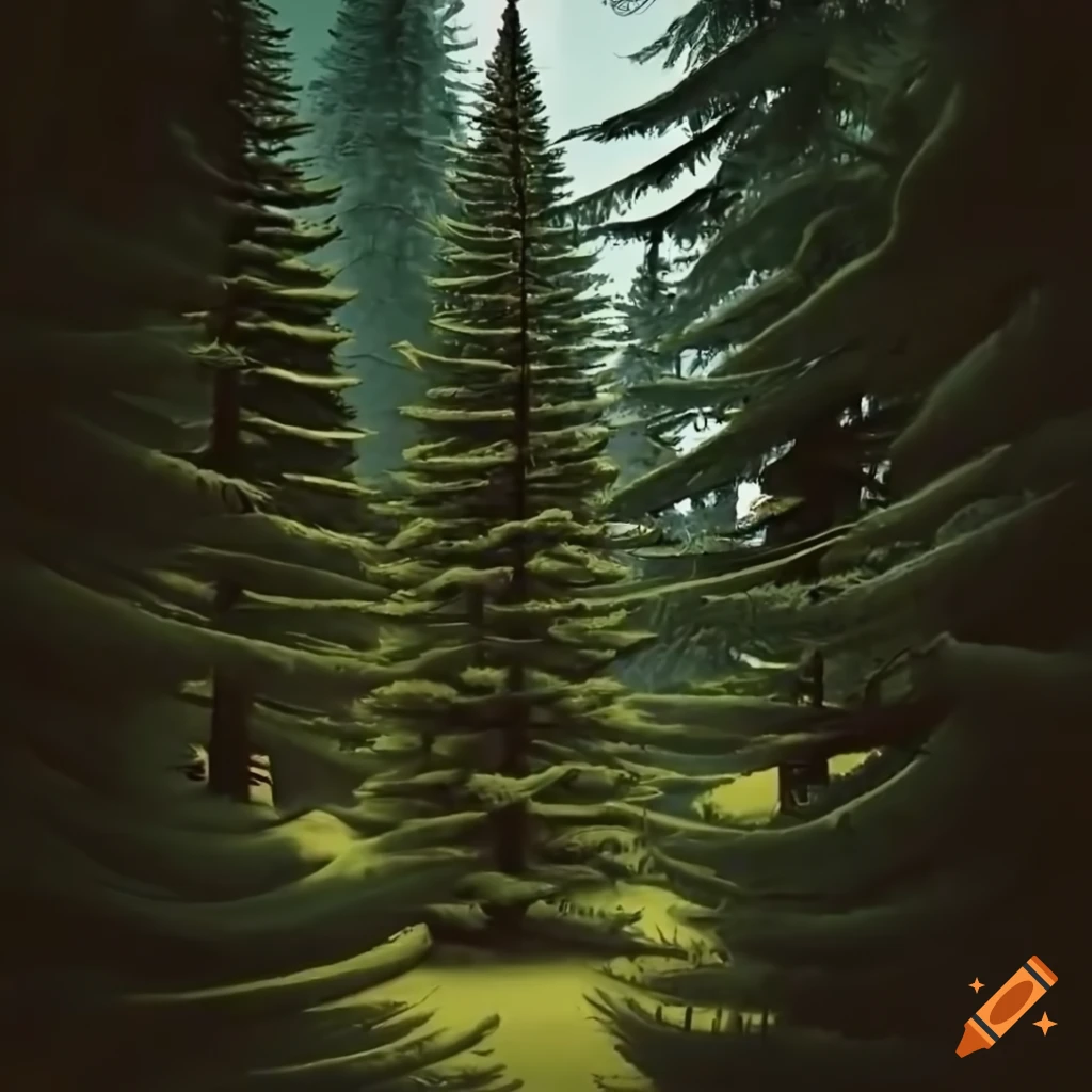 Close-up of pine trees on Craiyon