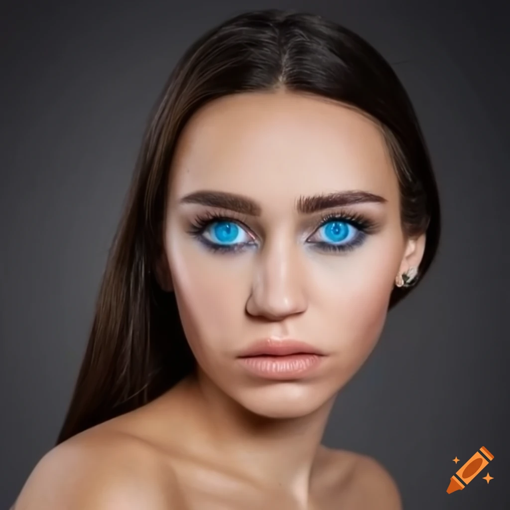 Portrait of a beautiful woman with tan skin and blue eyes on Craiyon