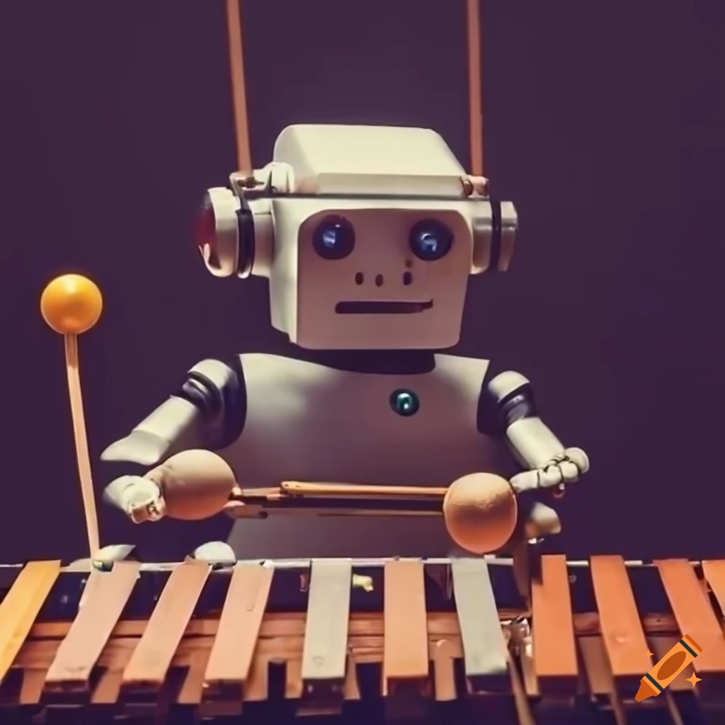 Vibrant background with robot playing xylophone
