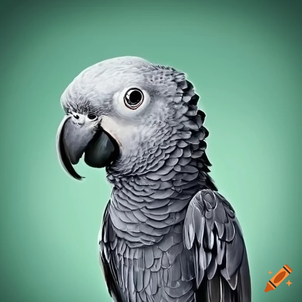 Disney-style illustration of an african grey parrot on Craiyon