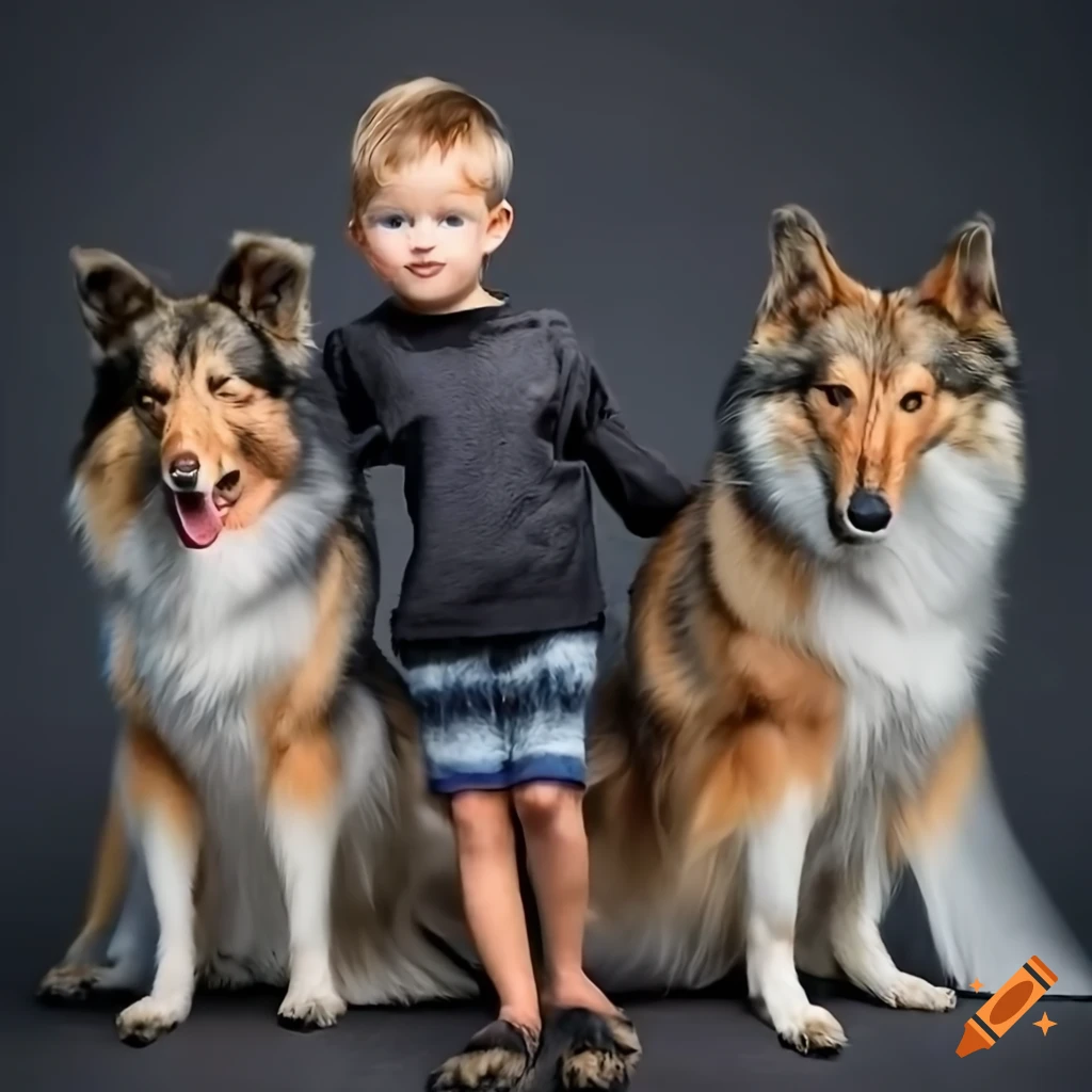 Portrait of a boy with two dogs on Craiyon