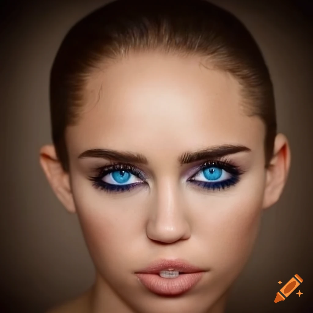 Portrait of a beautiful woman with tan skin and blue eyes on Craiyon