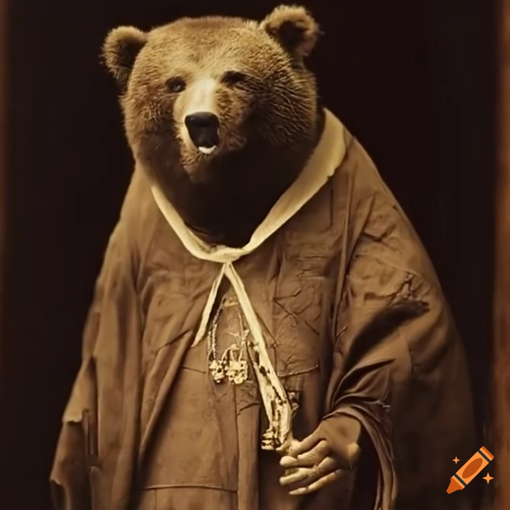 Humorous image of a bear dressed as an Eastern Orthodox monk on Craiyon