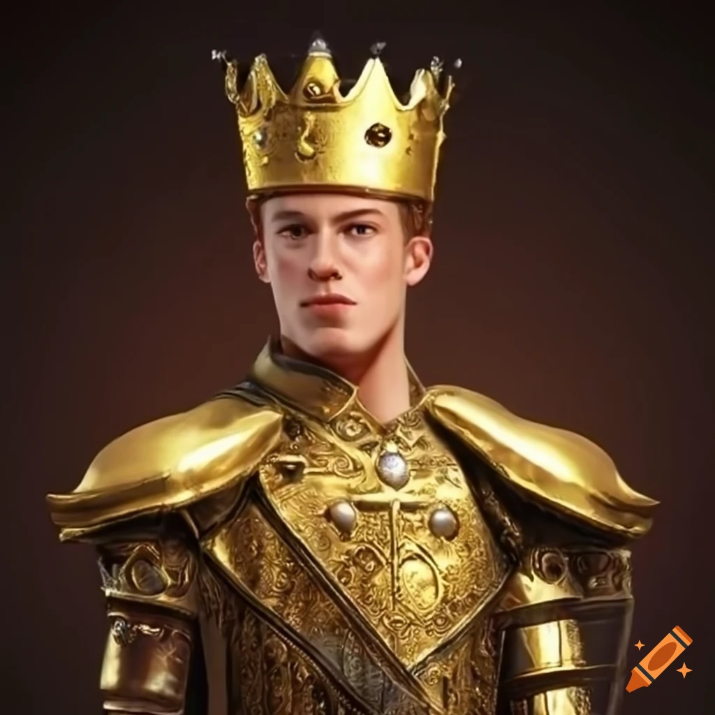 Image of a royal king in golden crown and medieval attire on Craiyon