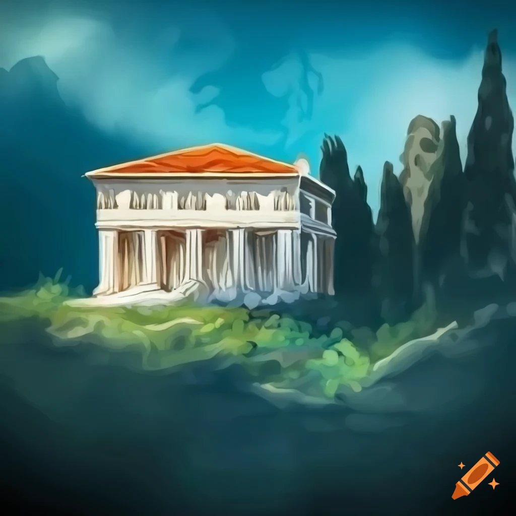 Artistic illustration of a luxurious house in ancient Greece on Craiyon