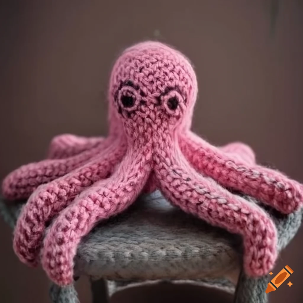 Pink knitted octopus on a lounge chair on Craiyon