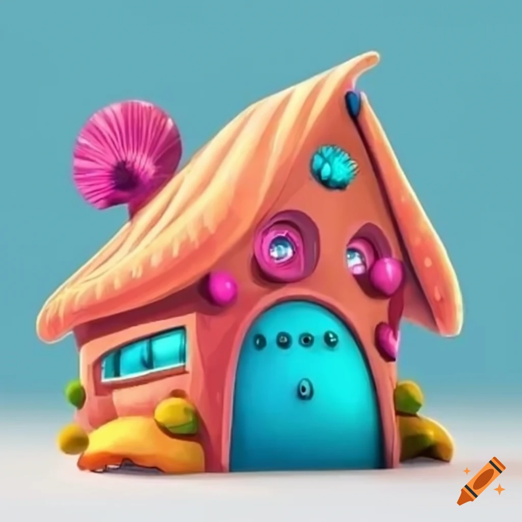 House made of seashells in 2d cartoon style on Craiyon