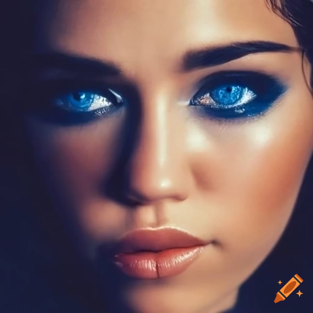 Portrait of a beautiful woman with tan skin and blue eyes on Craiyon