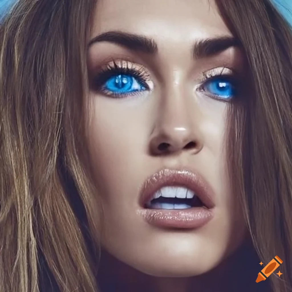 Portrait of megan fox with blue catlike eyes on Craiyon