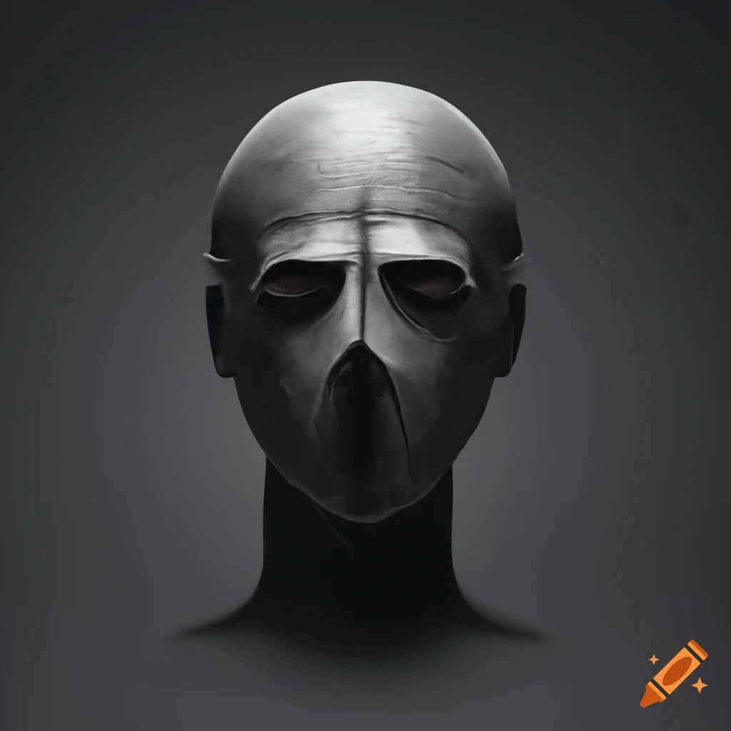 Dark minimalist metal mask on a man's face
