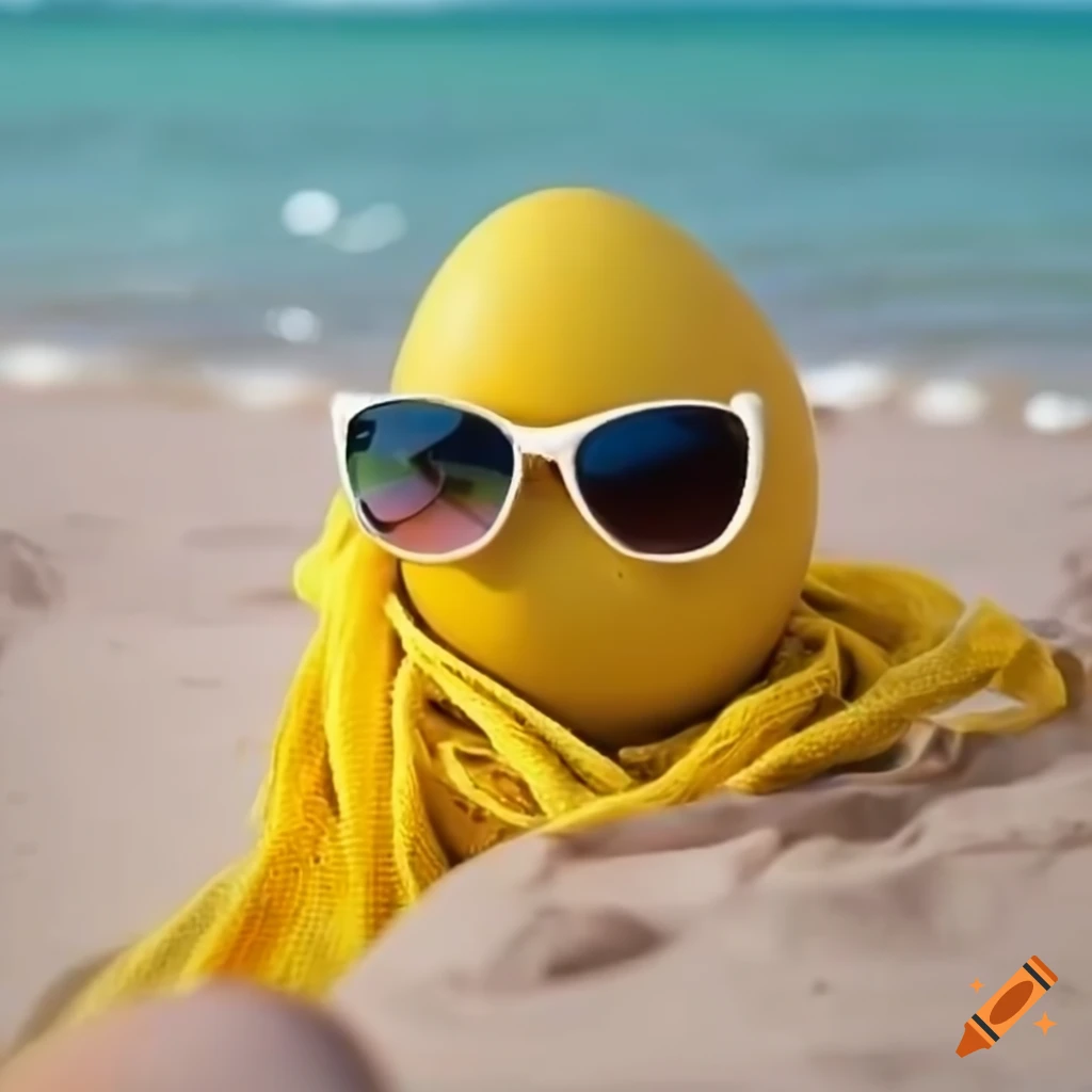 Funny egg wearing sunglasses on the beach on Craiyon