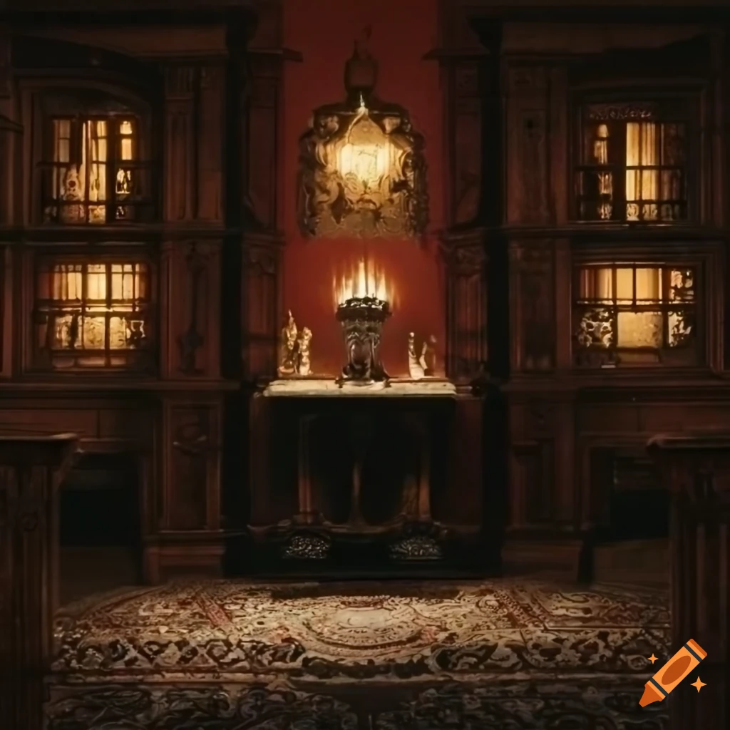 Dimly lit victorian manor interior at night on Craiyon