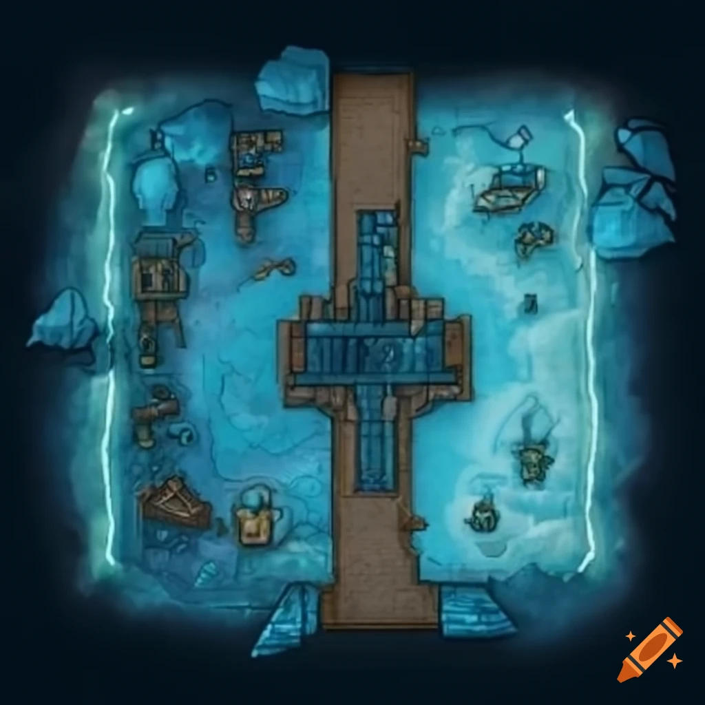 Highly detailed top-down battle map of an ice temple on Craiyon