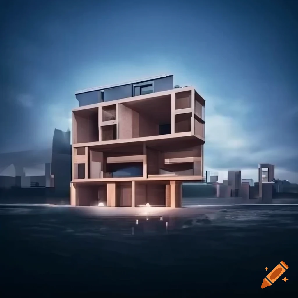 Modular social house made of wooden blocks on Craiyon