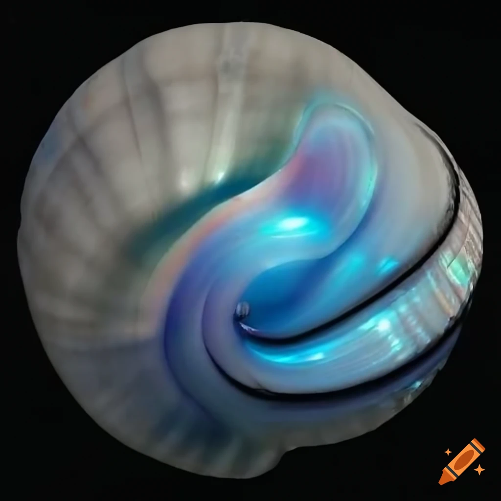 Photo of a realistic giant iridescent seashell on Craiyon