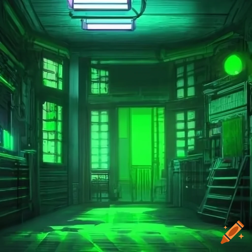 Green cyberpunk room with futuristic vibes