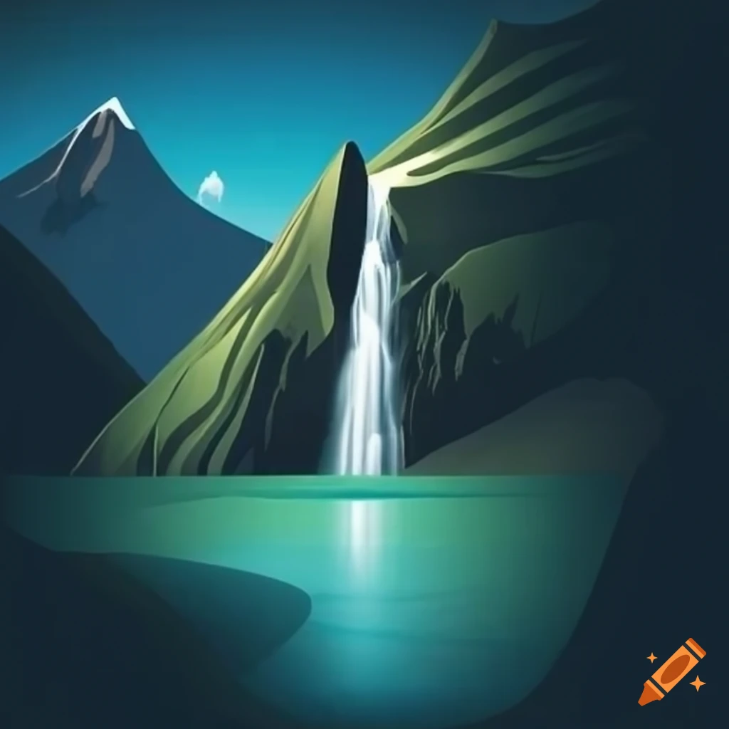 Scenic view of mountains and waterfall on Craiyon