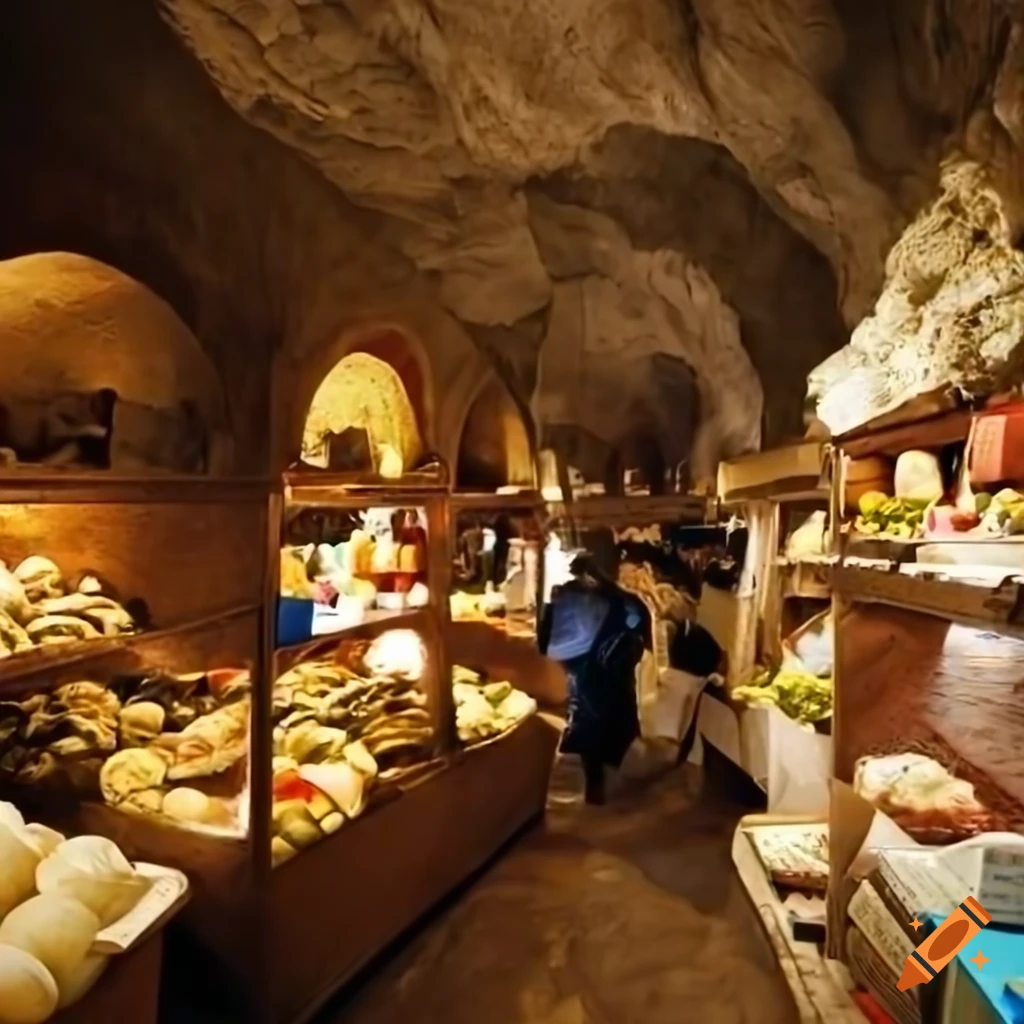 Market inside a cave on Craiyon