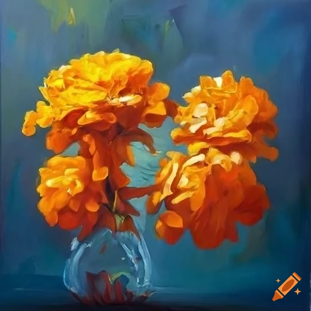 Oil painting of a flor de cempasúchil on Craiyon