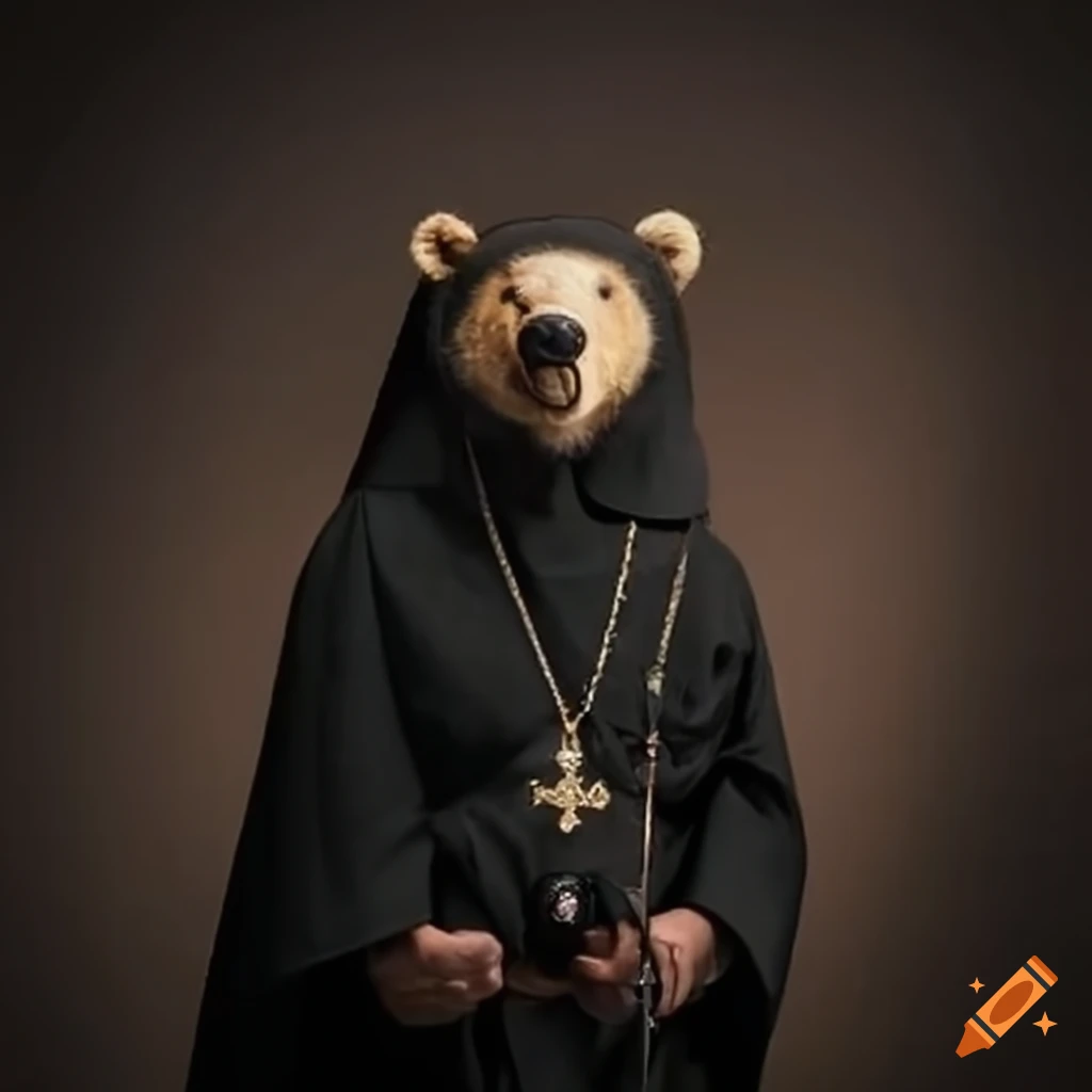 Humorous image of a bear dressed as an eastern orthodox monk