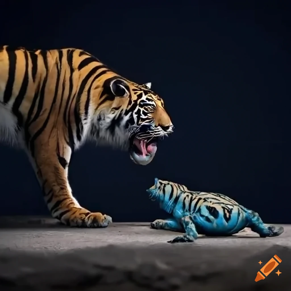 Toad and tiger engaged in a fierce battle on Craiyon