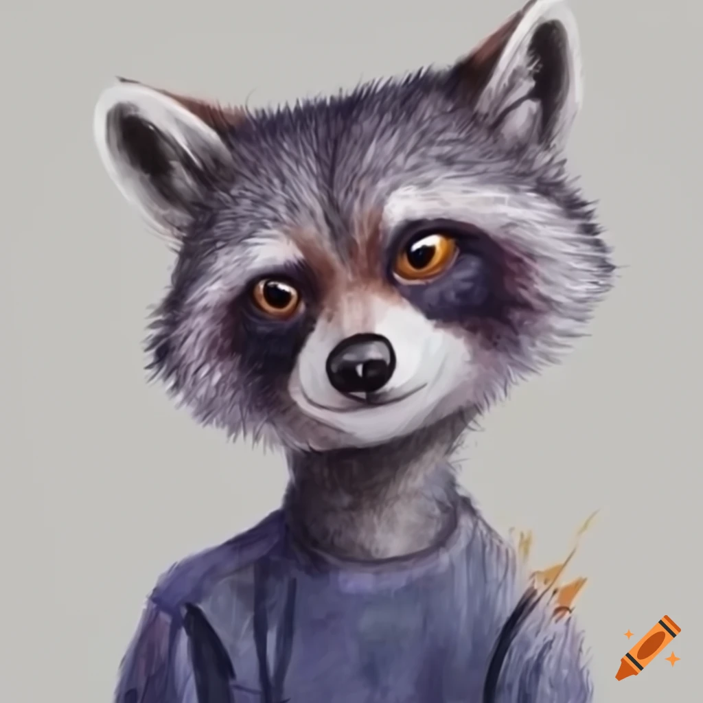 Hyper realistic anthropomorphic raccoon with purple eyes on Craiyon