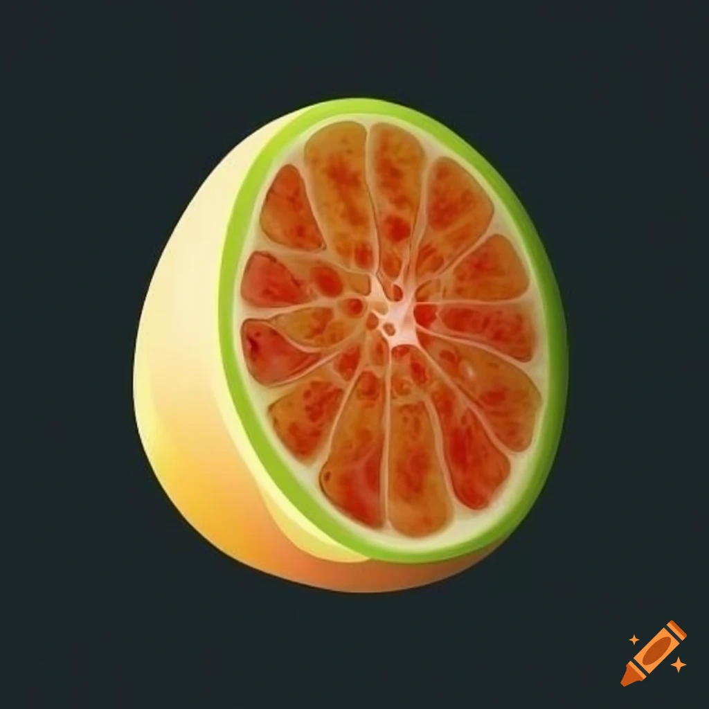 Illustration of divided halves with various fruits on Craiyon