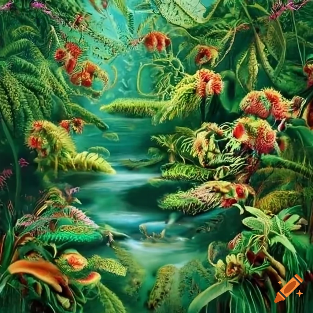 Realistic painting of a jungle with carnivorous plants on Craiyon