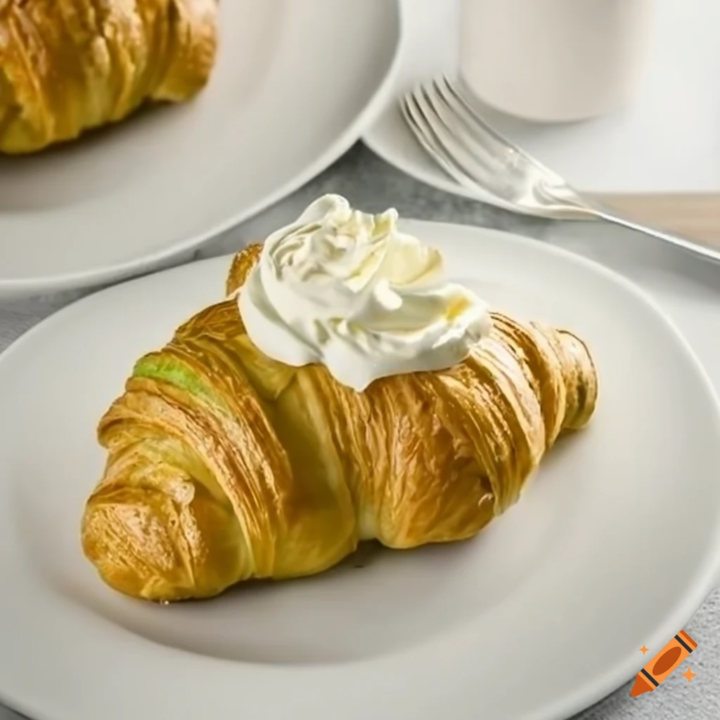 Scrumptious breakfast croissant with egg, bacon, and melted cheese on ...