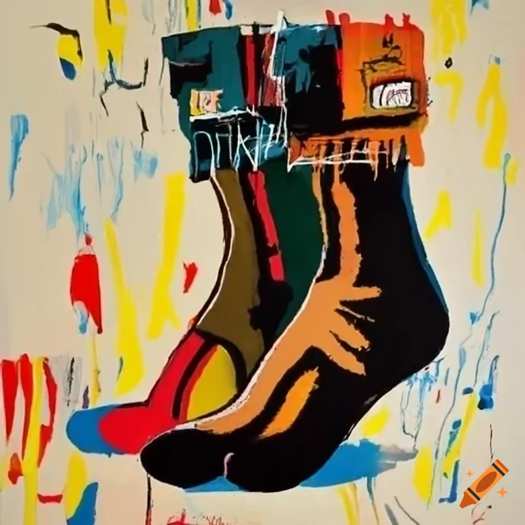 Basquiat symbols painting on rocks in socks on Craiyon
