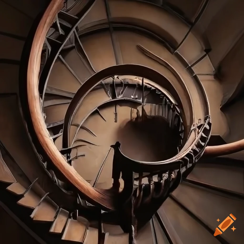 Iron spiral staircase inspired by naturalist movement on Craiyon