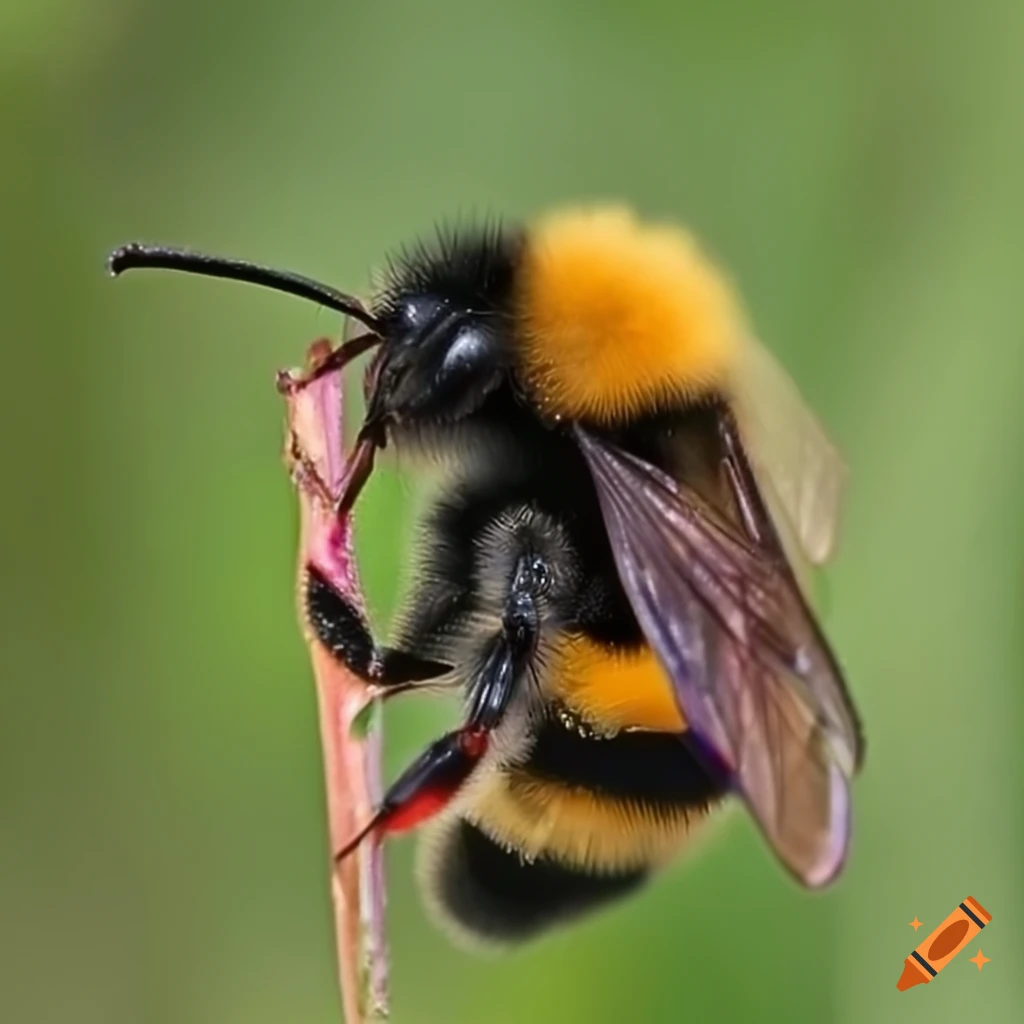 Close-up of a bumblebee with a red knee on Craiyon